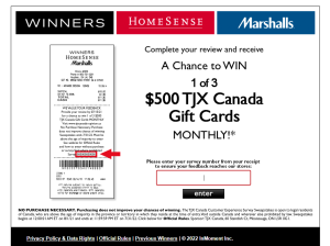 TJX Canada-Opinion Ca - Win $500 Worth Gift Cards Monthly!